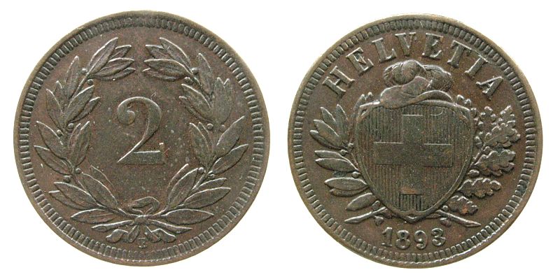 Schweiz 2 Rappen 1893 Br HMZ 1213 vz-unc | MA-Shops