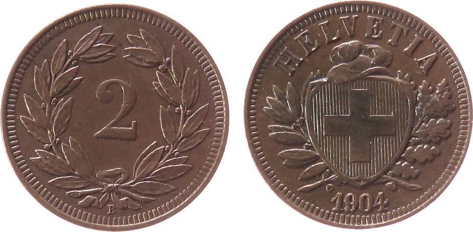 Schweiz 2 Rappen 1904 Br HMZ 1213, minimaler Schrötlingsfehler fast stgl | MA-Shops