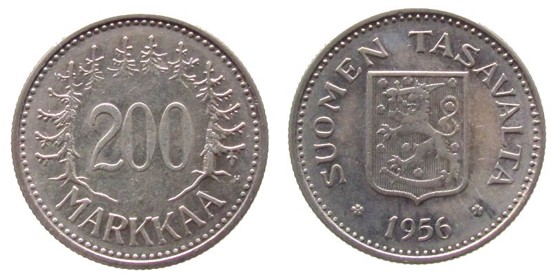 Finnland 200 Markka 1956 Ag Wappen vz-unc | MA-Shops