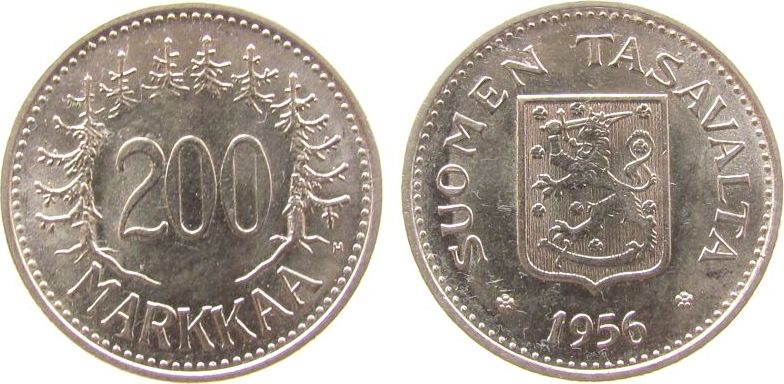 Finnland 200 Markka 1956 Ag Wappen vz-unc | MA-Shops