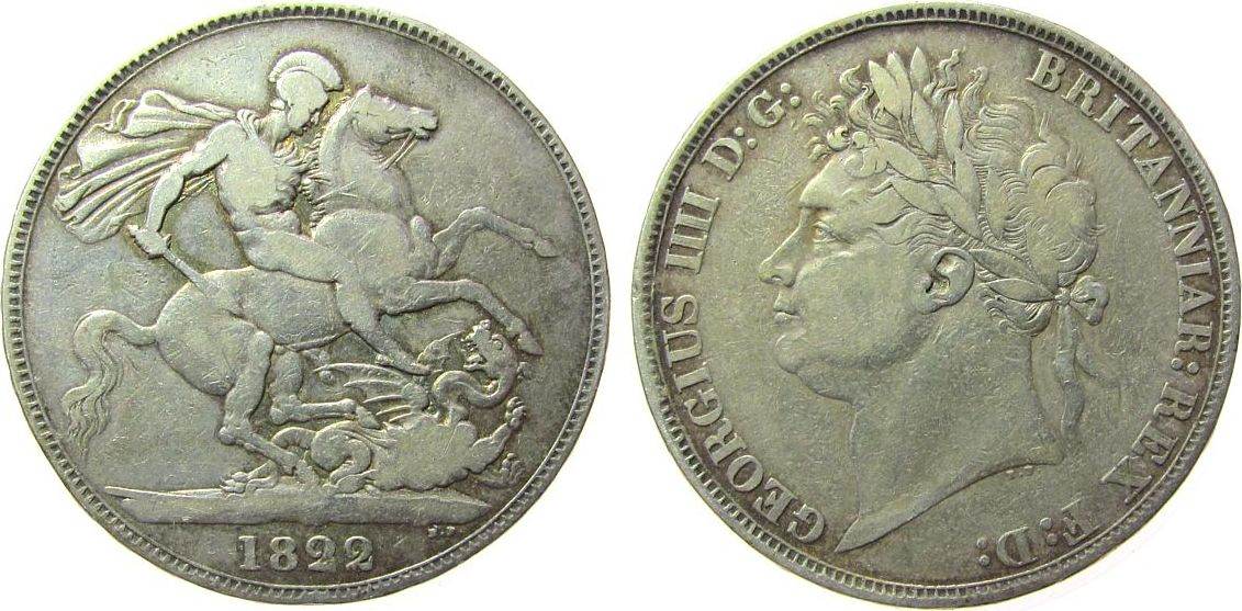 Großbritannien 1 Crown 1822 Ag Georg IV, Tertio fast ss | MA-Shops