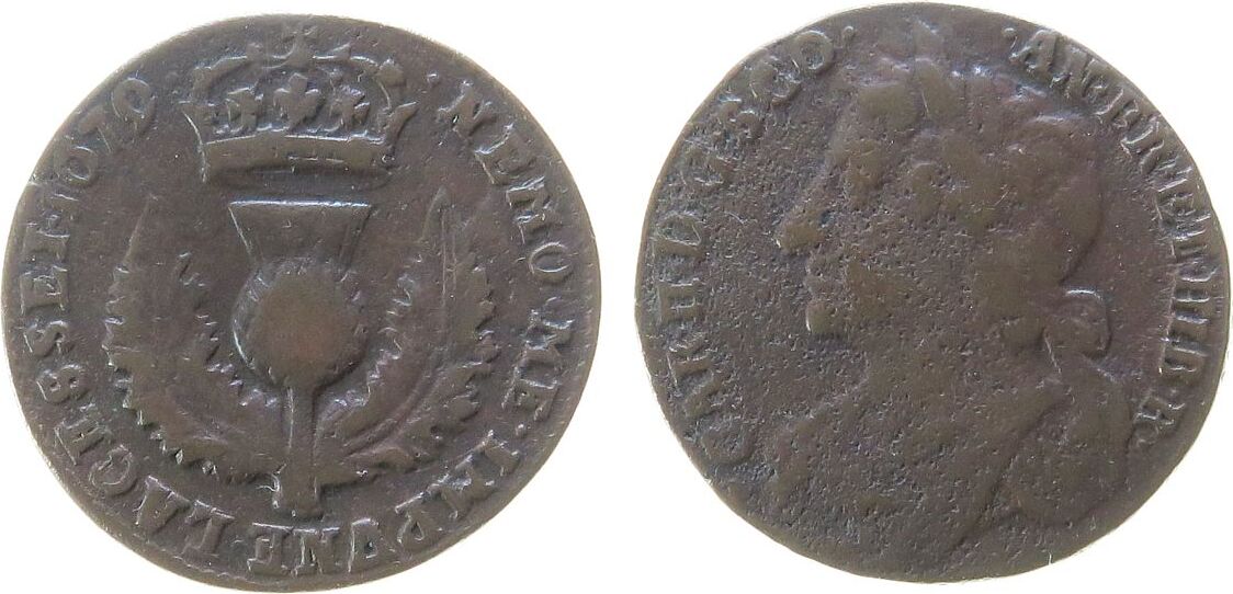 Großbritannien 6 Pence (Bawbee) 1679 Ku Charles II (1660-1685), für ...