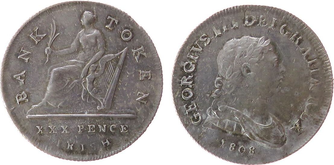 Irland 30 Pence Token 1808 Ag Georg III, Bank-Token, etwas poröser ...