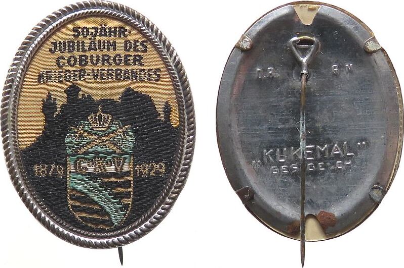 Städte Abzeichen 1929 Stoff auf Blech Coburg - auf 50jährige Jubliäum ...