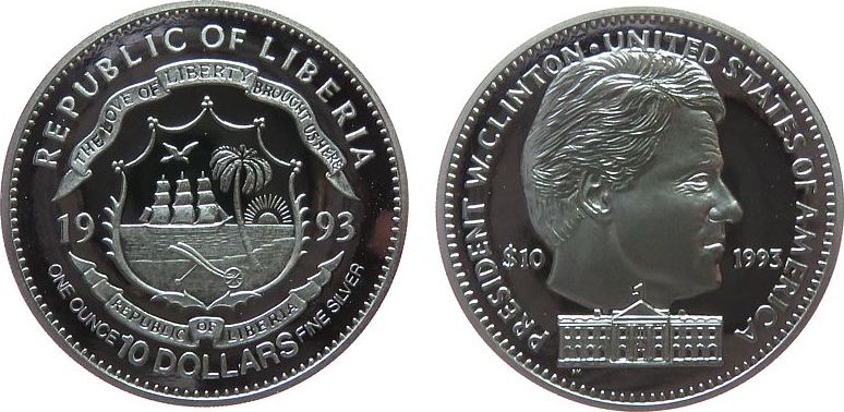 Liberia 10 Dollars 1993 Ag Bill Clinton, Präsident der USA pp | MA-Shops