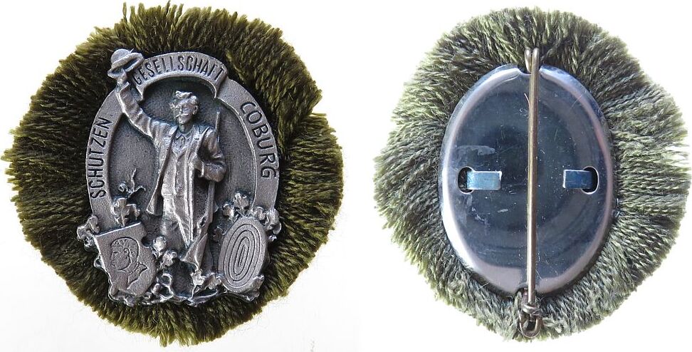 Abzeichen o.J. Bronze versilbert Coburg - Schützengesellschaft, Schütze ...