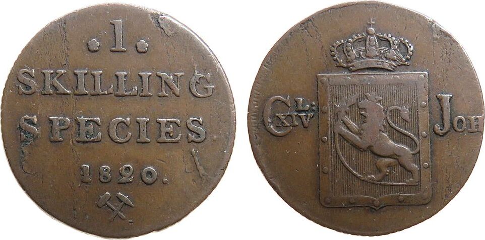 Norwegen 1 Skilling Species 1820 Ku Carl XIV ss | MA-Shops