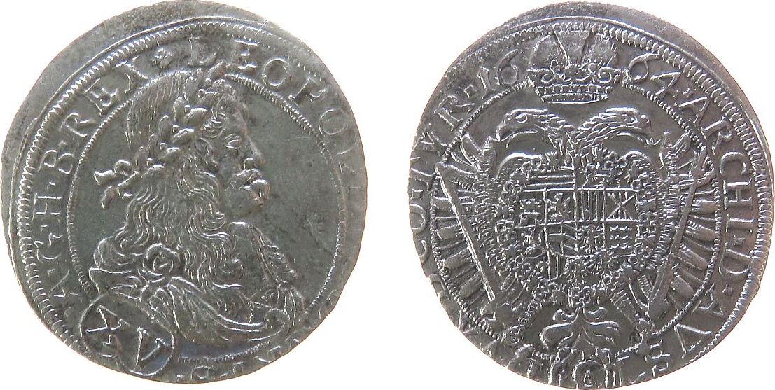 Österreich 15 Kreuzer 1664 Ag Leopold I (1657-1705), Wien, dezentriert ...