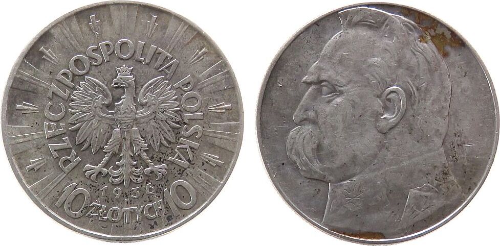 Polen 10 Zlotych 1936 Ag Pilsudski, etwas Belag ss | MA-Shops