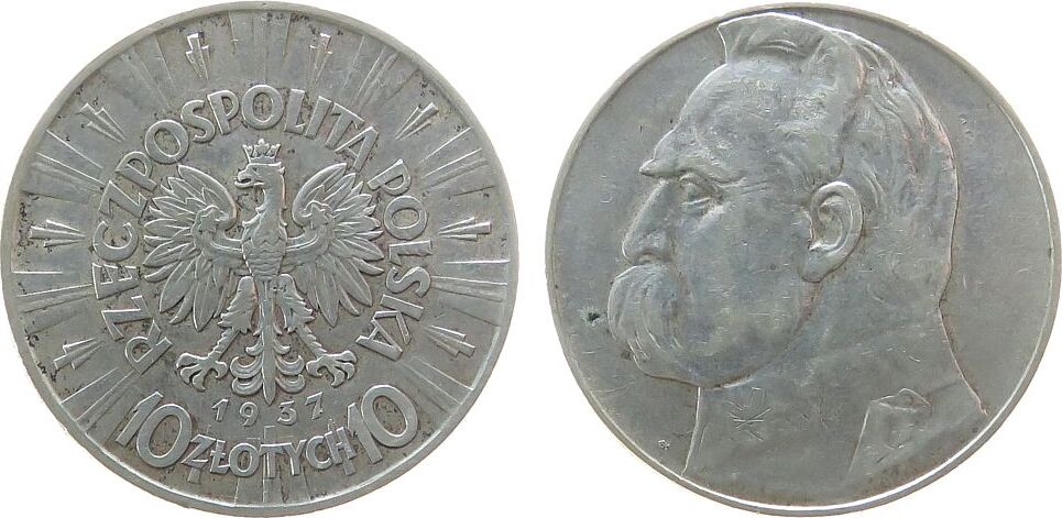 Polen 10 Zlotych 1937 Ag Pilsudski ss-vz | MA-Shops