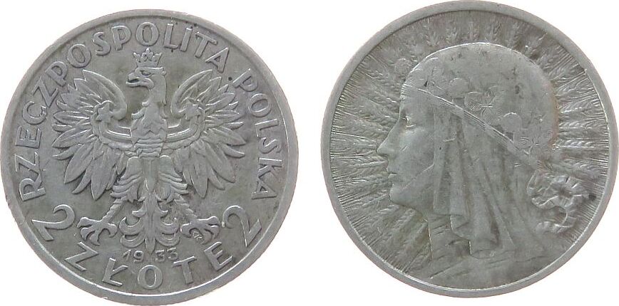 Polen 2 Zlote 1933 Ag Jadwiga, Parch. 110 ss | MA-Shops