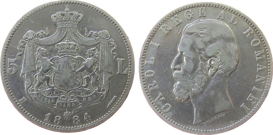 Rumänien 5 Lei 1884 Ag Carol I, Bukarest, I REGE AL.. fast ss | MA-Shops