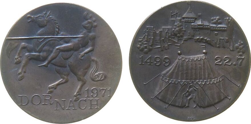 Schweiz Medaille 1971 Bronze Dornach (Solothurn) - auf die Schlacht von 1499, von einer Lanze ...