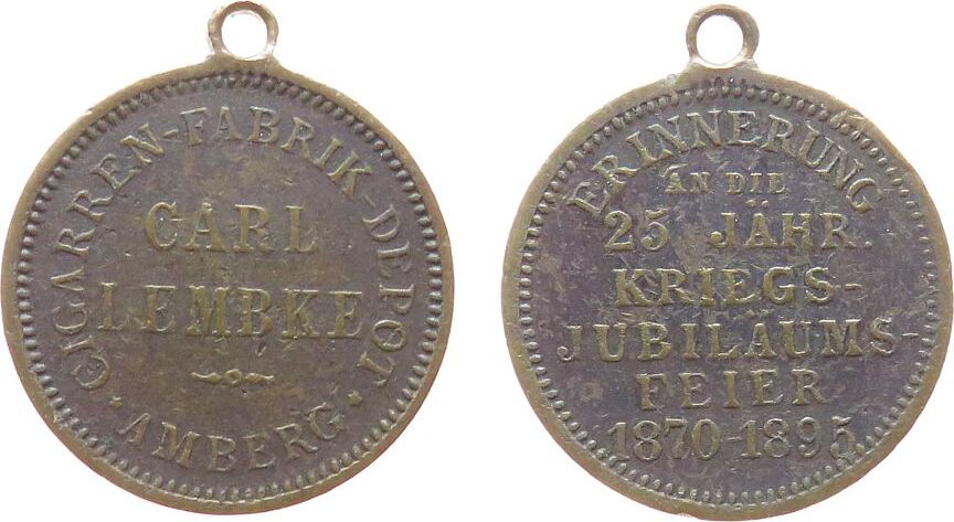 vor 1914 tragbare Medaille 1895 Bronze Amberg - Erinnerung an das 25 ...