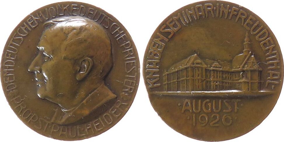 Städte Medaille 1926 Bronze Freudenthal - auf Propst Paul Heider und ...