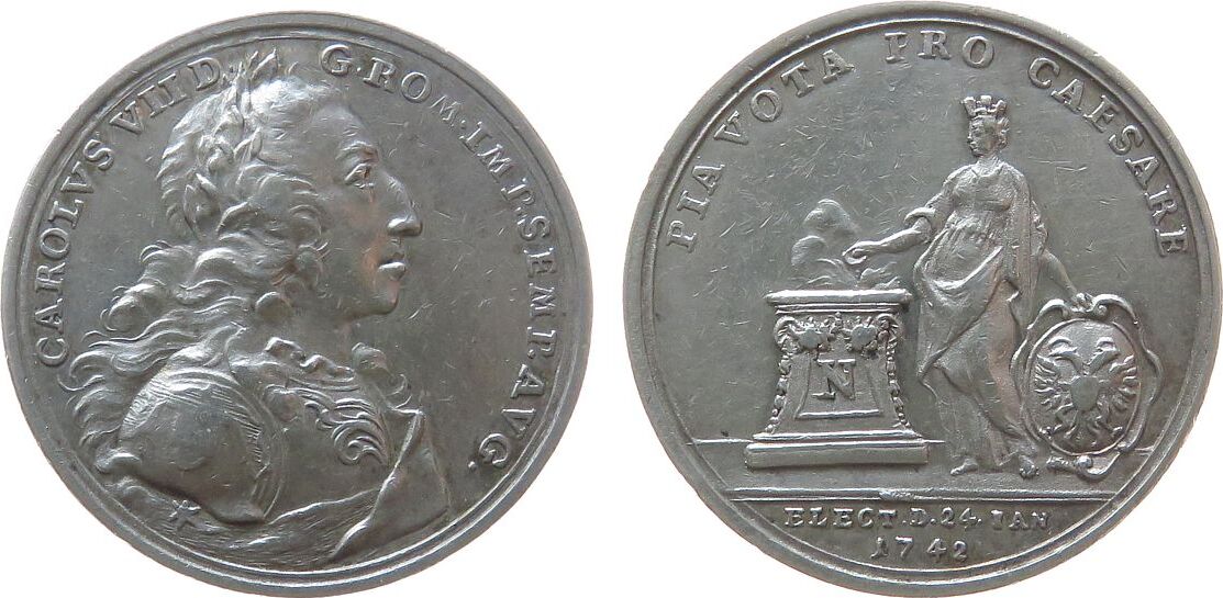 Medaille 1742 Silber Frankfurt - auf die Kaiserwahl Karls VII., Bayern ...