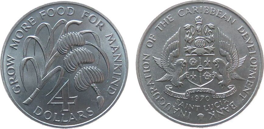 St.Lucia 4 Dollar 1970 KN FAO unz | MA-Shops
