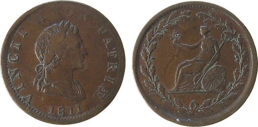 GB Großbritannien ab 1708 1/2 Penny Token 1811 Kupfer British Copper ...