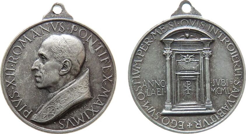 Vatikan tragbare Medaille 1950 Bronze versilbert Pius XII (1939-1958) - auf das heilige Jahr, v ...