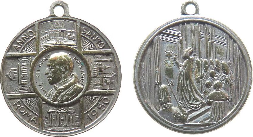 Vatikan tragbare Medaille 1950 Bronze versilbert Pius XII (1939-1958) - auf das heilige Jahr ...