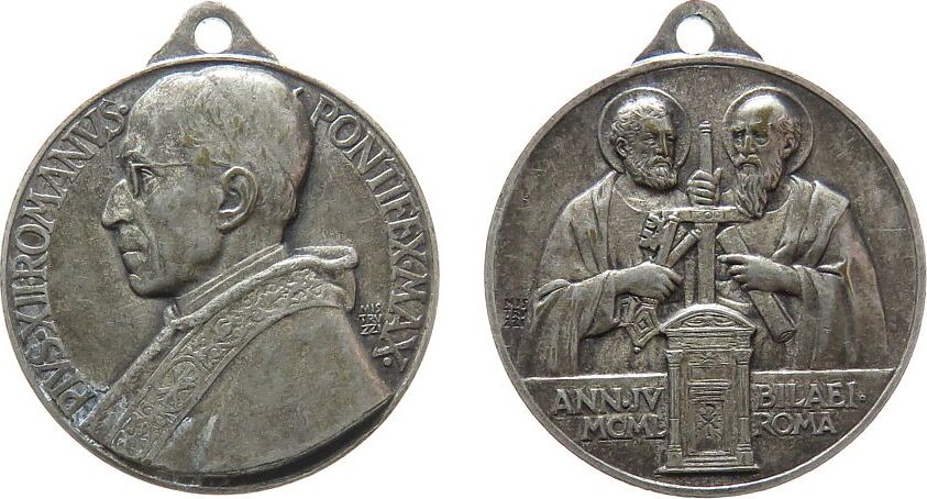 Vatikan tragbare Medaille 1950 Bronze versilbert Pius XII (1939-1958) - auf das heilige Jahr, v ...