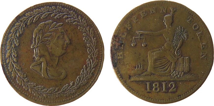 Kanada 1/2 Penny Token 1812 Kupfer Lower Canada, Tiffin Token, Büste ...