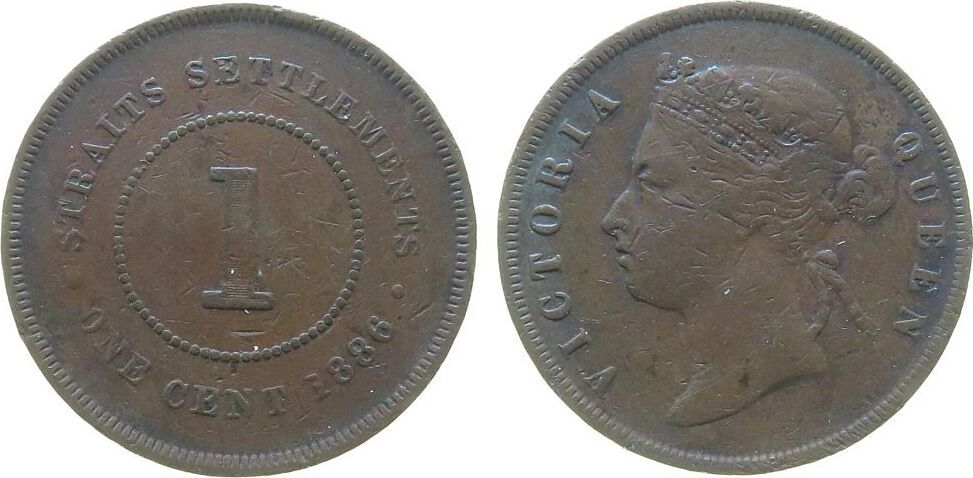 Straits Settlements 1 Cent 1886 Br Victoria (1837-1901), selten ss | MA-Shops