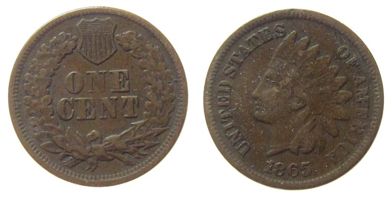 USA 1 Cent 1865 Br Indian Head ss | MA-Shops