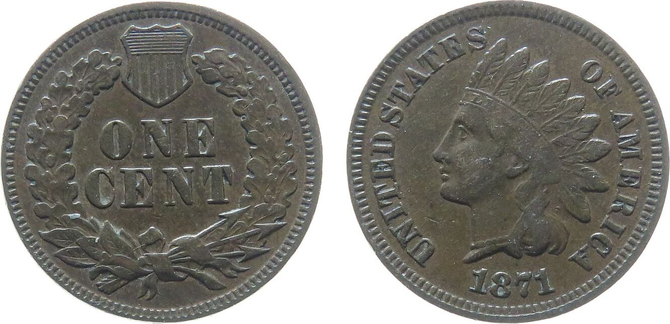 USA 1 Cent 1871 Br Indian head, L (James B. Longacre) ss | MA-Shops