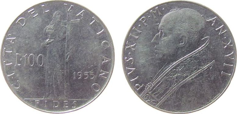Vatikan 100 Lire 1955 St Pius XII vz | MA-Shops
