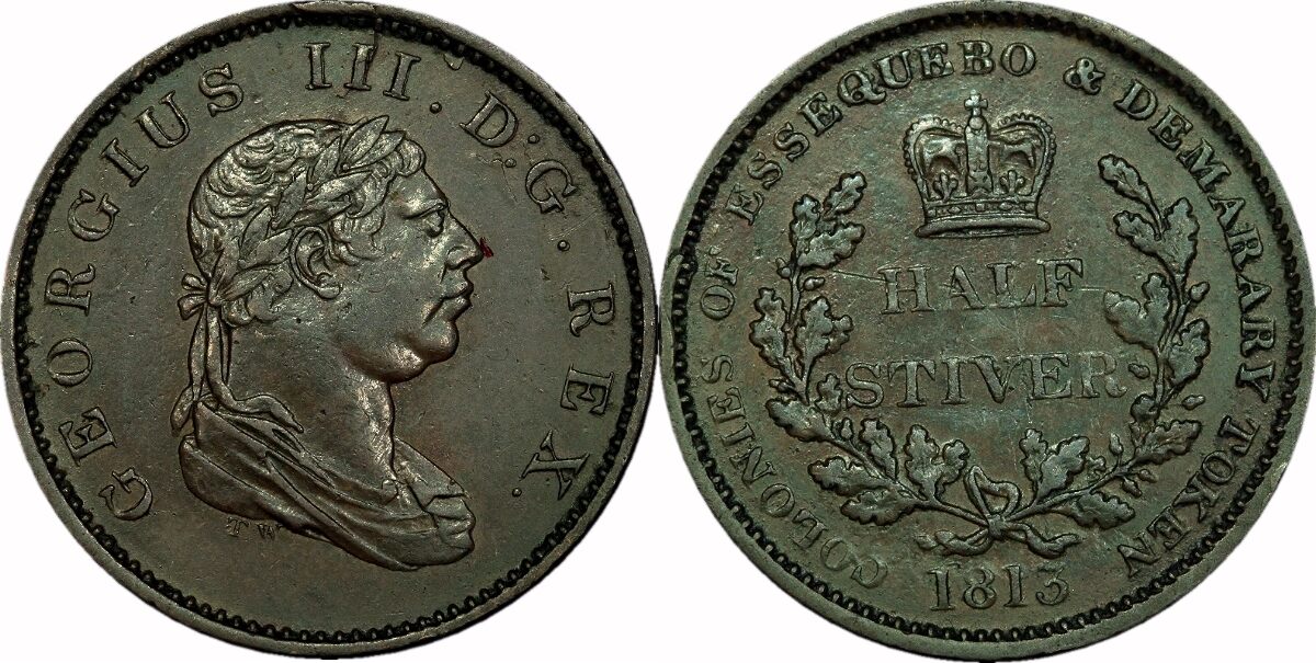 Essequibo & Demerary, 1813, 1/2 Stiver, EF | MA-Shops