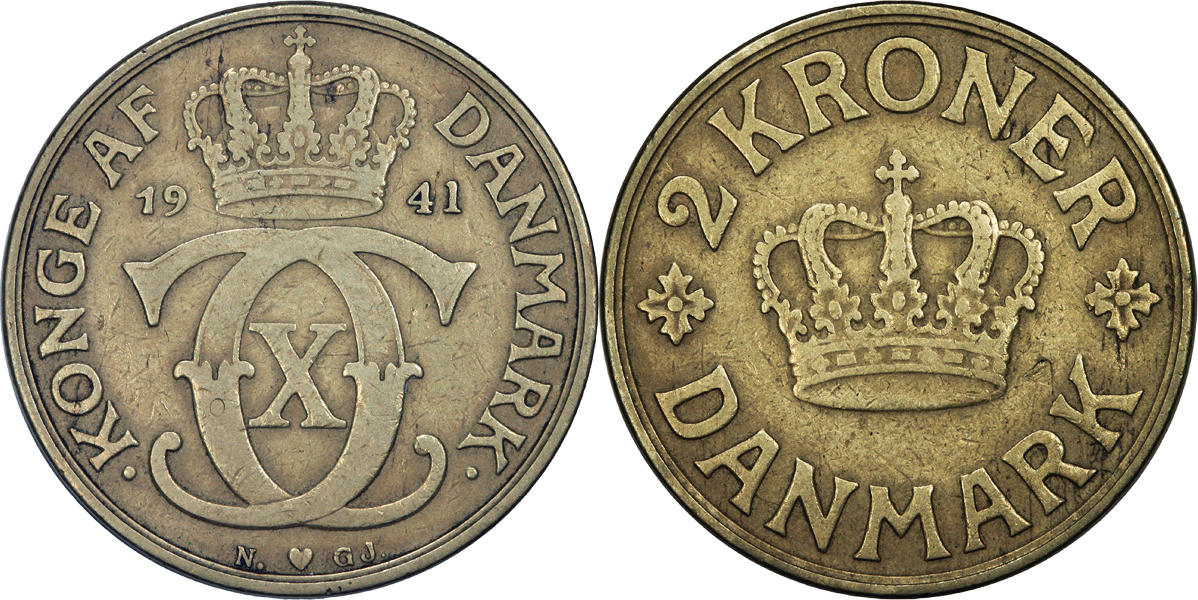 1941-N GJ Denmark, 1941, N GJ, 2 Kroner, F | MA-Shops