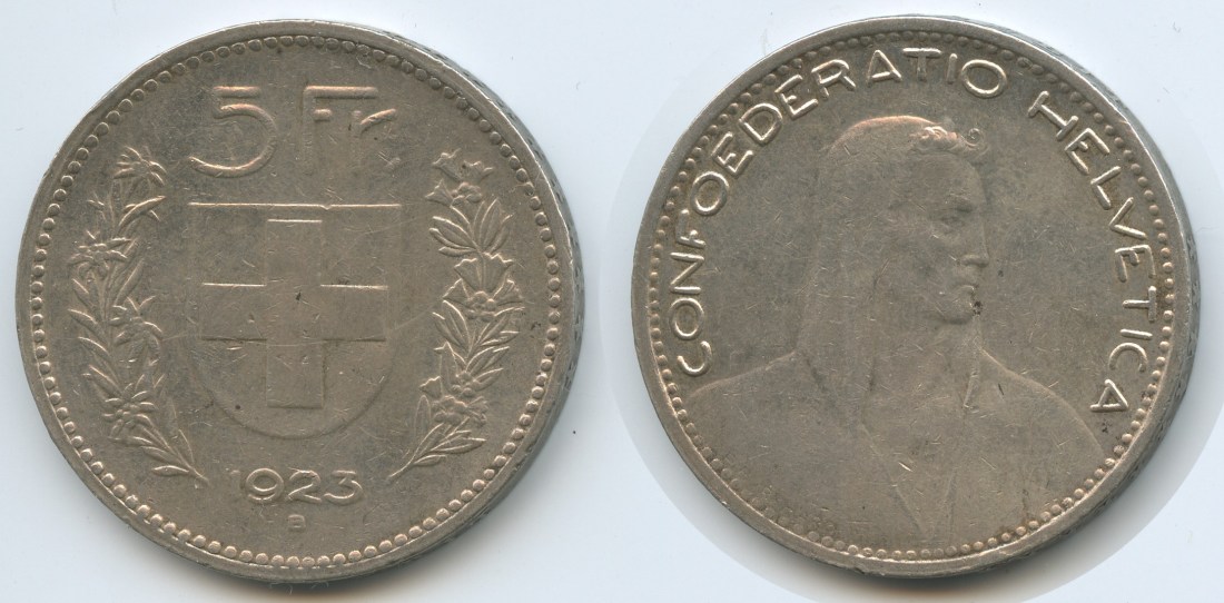 Schweiz Eidgenossenschaft 5 Franken Silber (5 Francs) 1923 B Bern GS631 - Alphirte Herdsman ...
