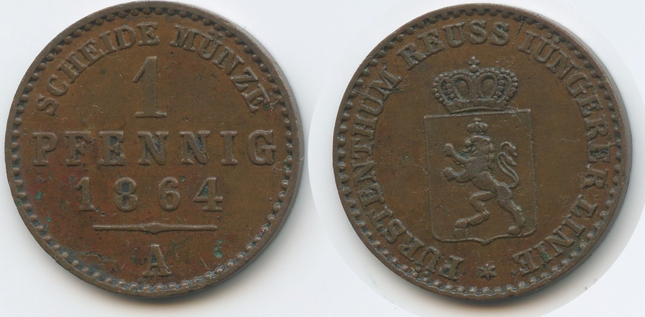 Reuss Schleiz - Jüngere Linie 1 Pfennig 1864 A M#5343 - Heinrich LXVII ...