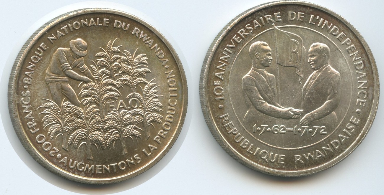 Ruanda 200 Francs Silber 1972 M#3111 - Independence Republic of Rwanda ...