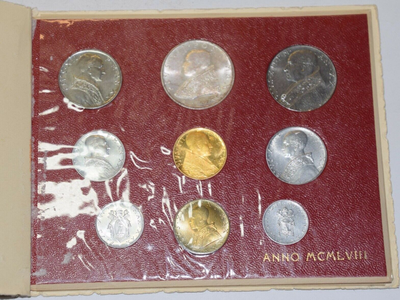 Vatikan Italien-Kirchenstaat Original Kursmünzensatz mit 100 Lire Gold 1958-XX GN193 ...