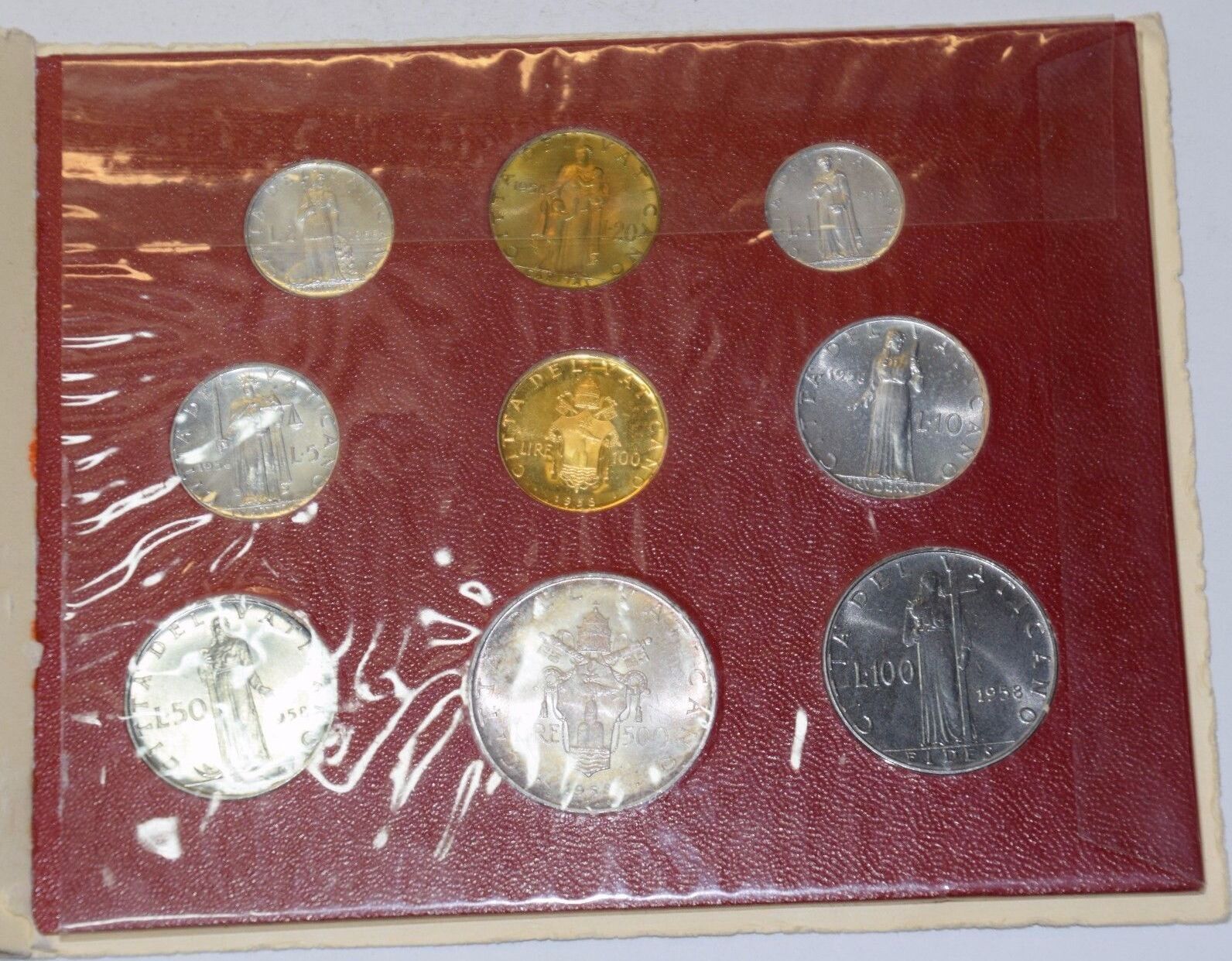 Vatikan Italien-Kirchenstaat Original Kursmünzensatz mit 100 Lire Gold 1958-XX GN193 ...