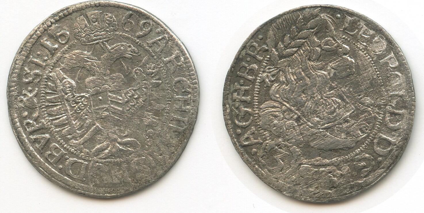 RDR Schlesien Breslau 3 Kreuzer 1669 SHS G14411 - Leopold I. 1658-1705 Österreich Sehr schön ...