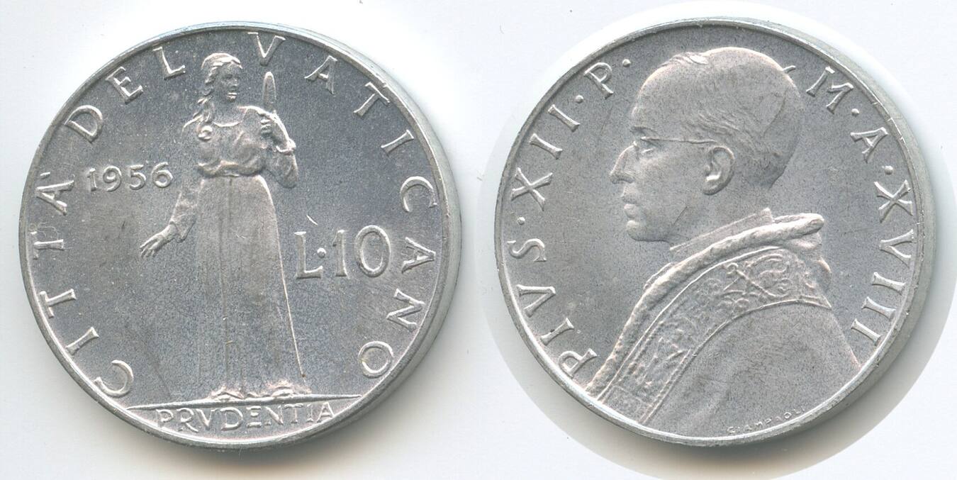 Vatikan 10 Lire 1956-XVIII G1641 - Pius XII. 1938-1958 Vatican City Fast Unzirkuliert | MA-Shops