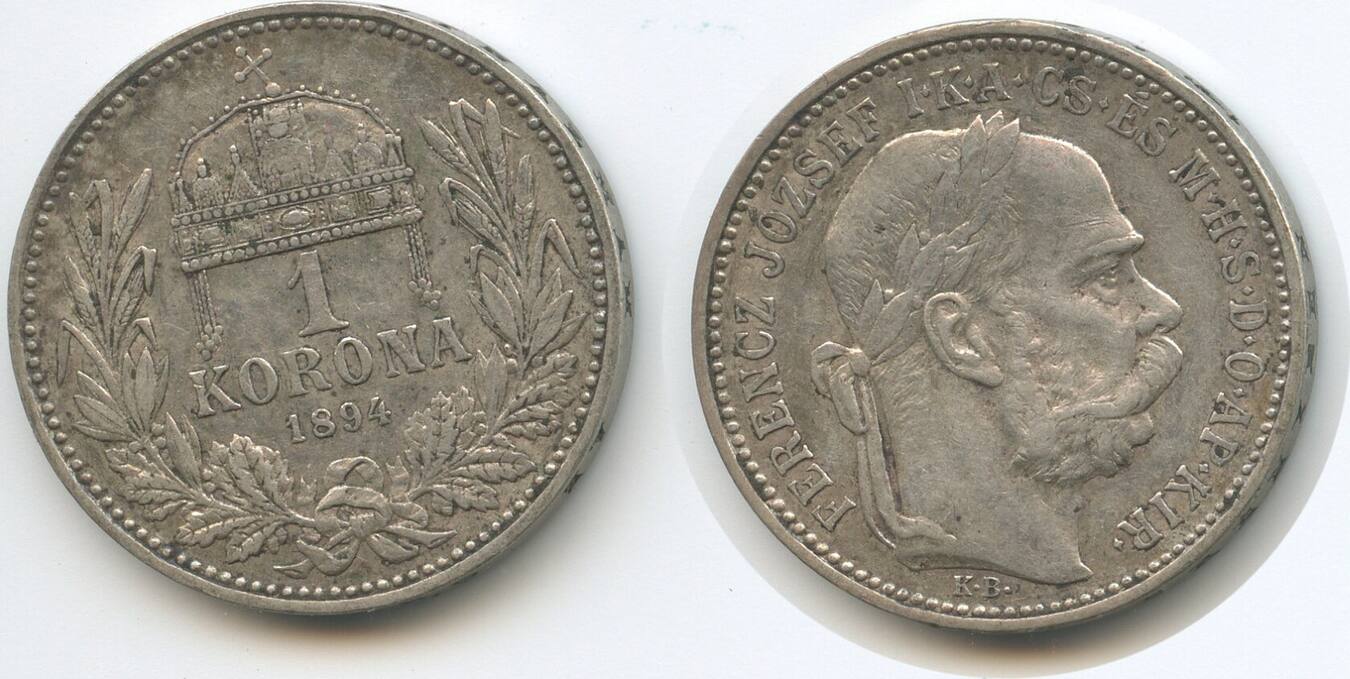 Ungarn Kaiserreich 1 Korona 1894 KB Kremnitz G5739 - Franz Joseph I.1848-1916 Österreich Hungary ...