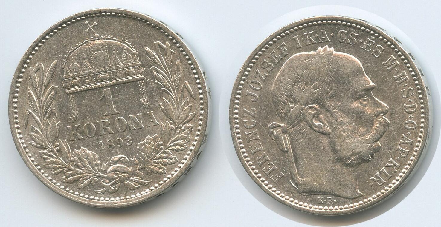 Ungarn Kaiserreich 1 Korona 1893 KB Kremnitz G4315 - Franz Joseph I. 1848-1916 Österreich Sehr ...