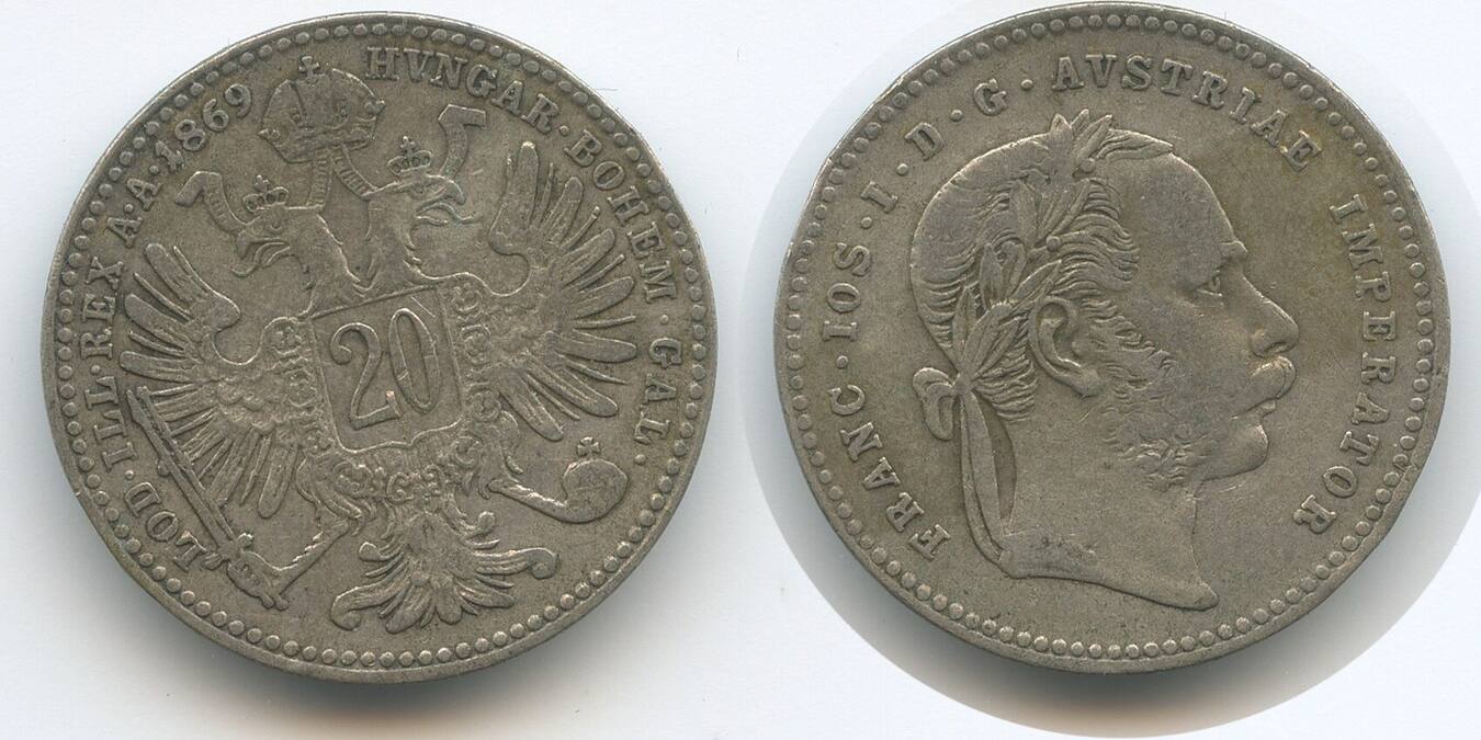 Österreich Kaiserreich 20 Kreuzer 1869 H1123 - Franz Joseph I. 1848-1916 Österreich Sehr schön ...