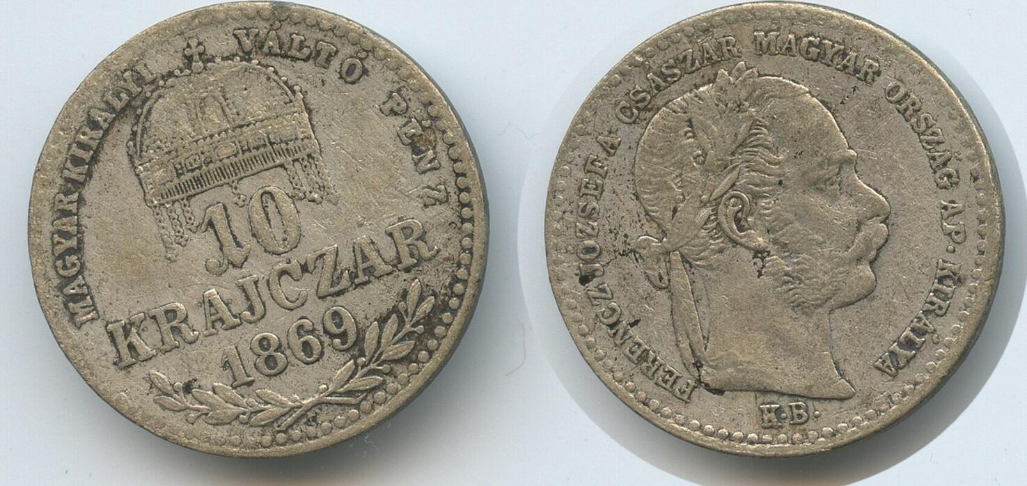 Ungarn Kaiserreich 10 Krajczar 1869 KB Kremnitz M#6015 - Franz Joseph I. 1848-1916 Österreich ...