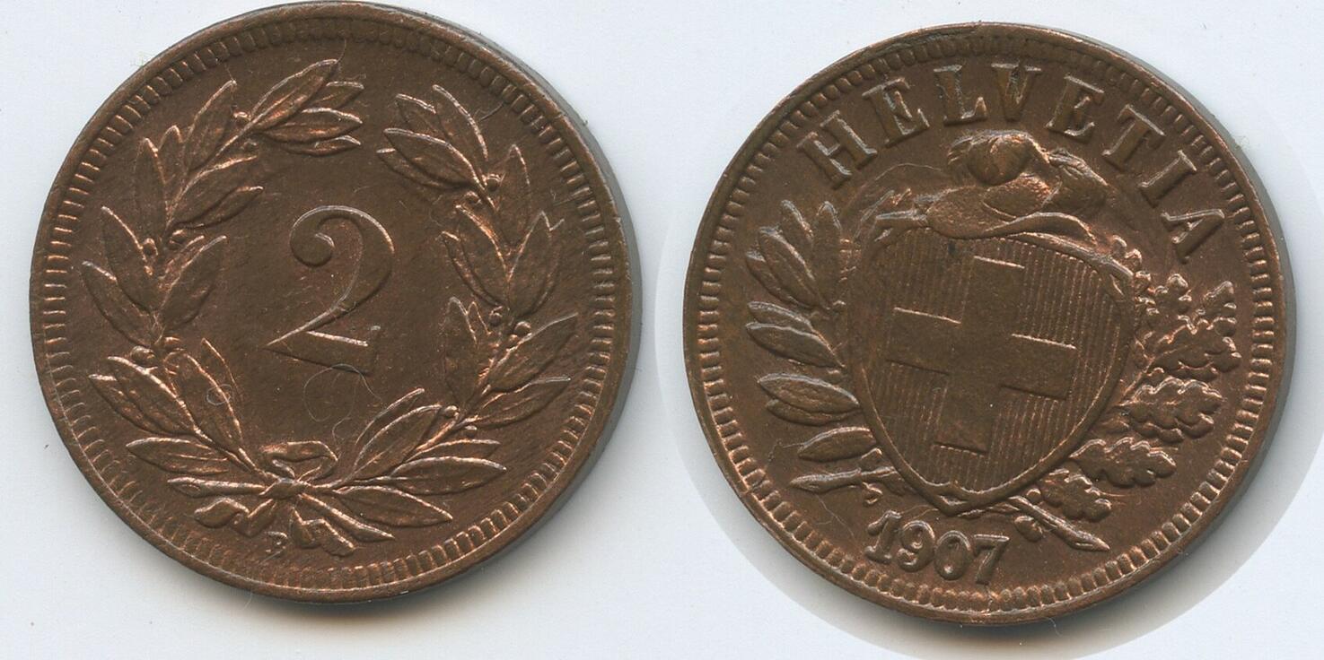 Schweiz Eidgenossenschaft 2 Rappen 1907 B Bern G15013 - Switzerland Confédération Helvétique ...