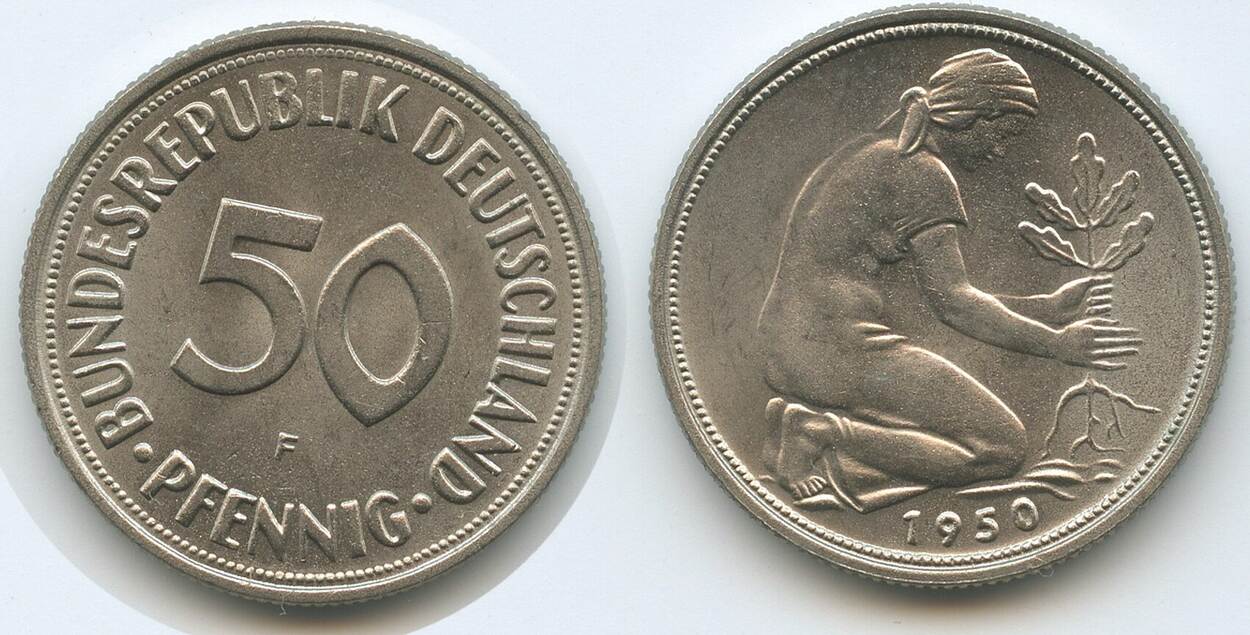 Deutschland Bundesrepublik 50 Pfennig 1950 F Stuttgart S0246 - Germany ...