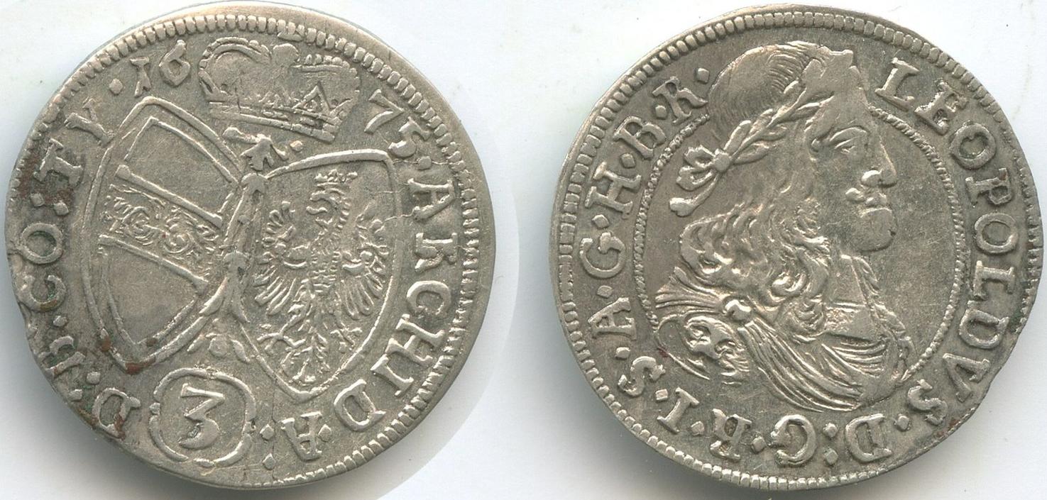 RDR Österreich Hall in Tirol 3 Kreuzer (Groschen) 1675 M#6036 - Leopold I. 1658-1705 Sehr schön ...