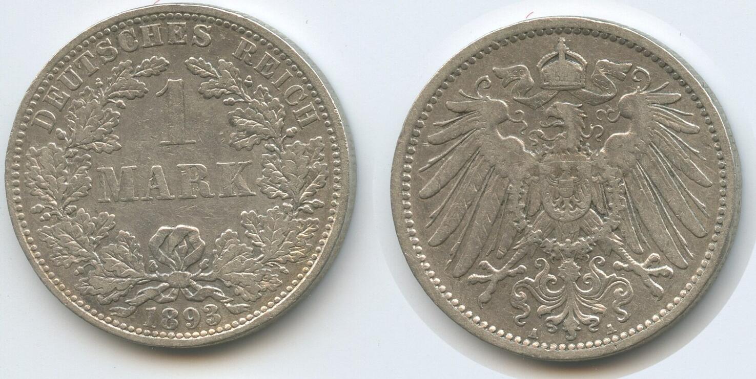 DeutscheS Reich Kaiserreich 1 Mark Silber 1893 A Berlin G10260 - Germany Empire Wilhelm II ...