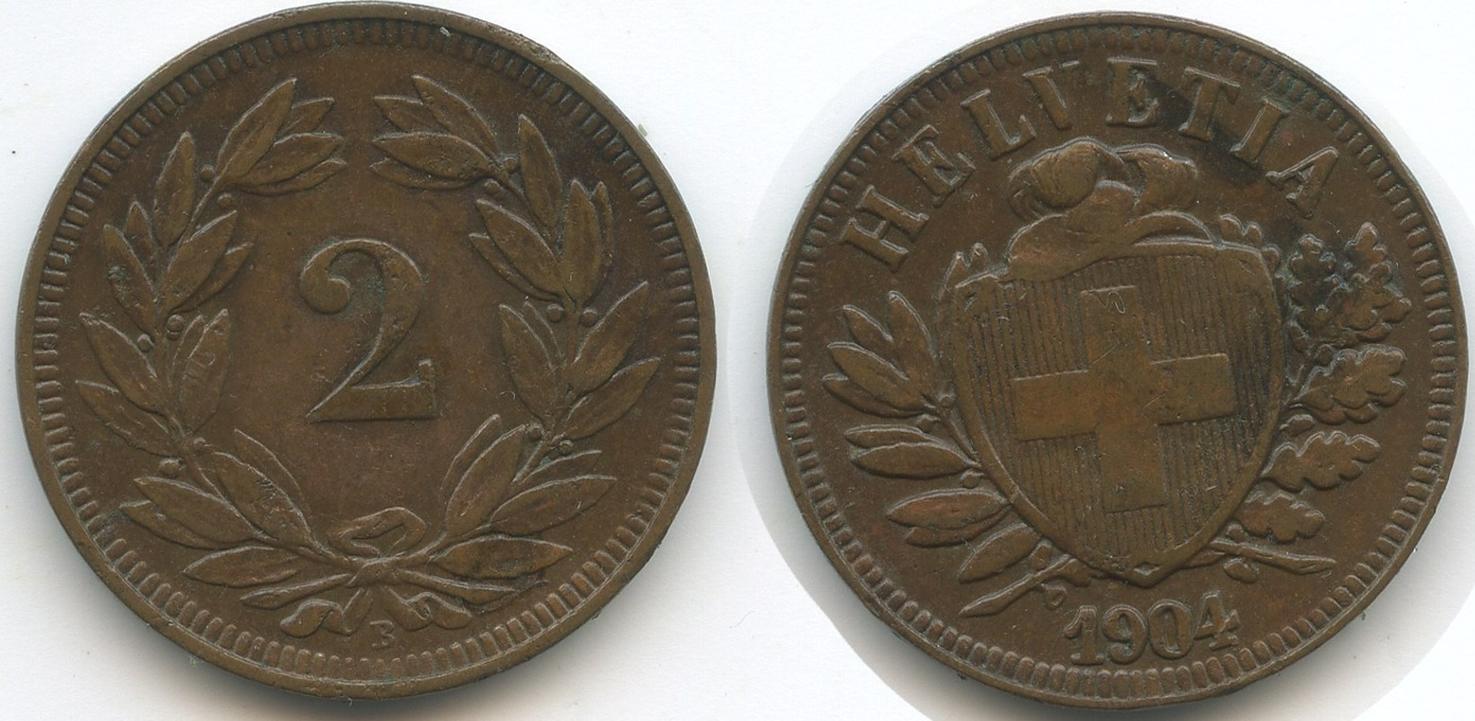 Schweiz Eidgenossenschaft 2 Rappen 1904 B Bern G14664 - Switzerland Confédération Helvétique ...