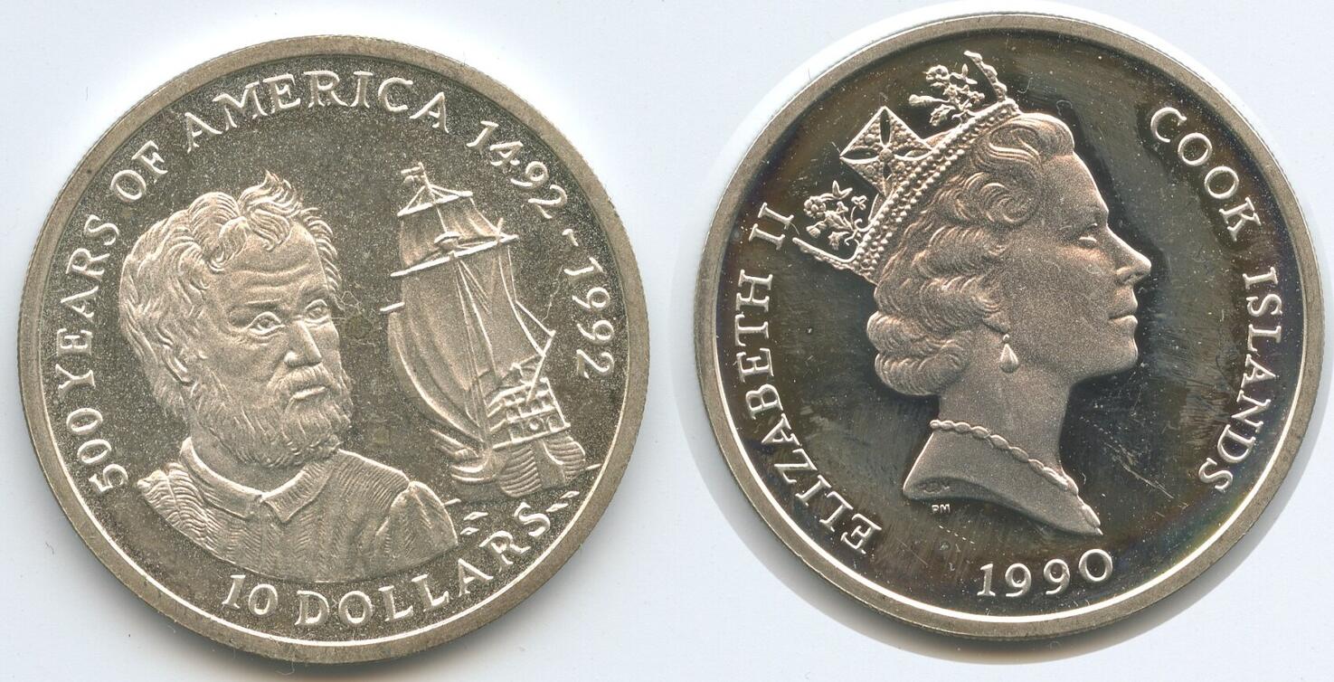 Cook Inseln 10 Dollars 1990 H0322 - Cook Islands 500 Years of America ...