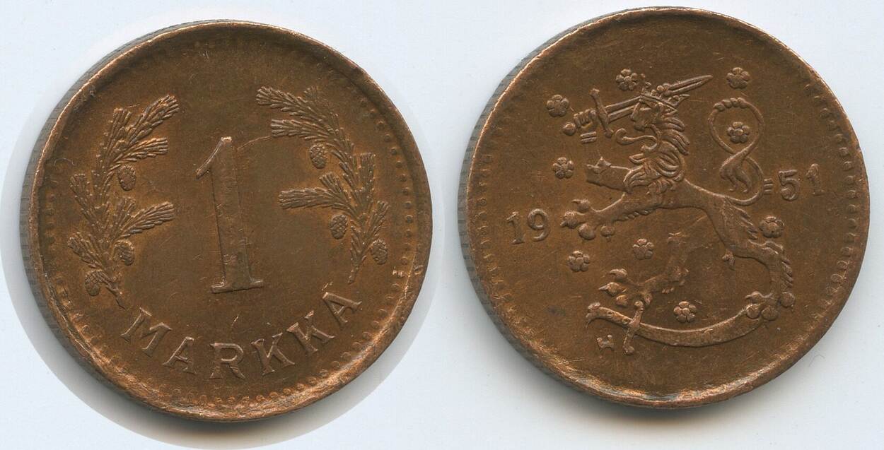 Finnland 1 Markka 1951 H G9736 - Suomen Tasavalta Finland Vorzüglich ...